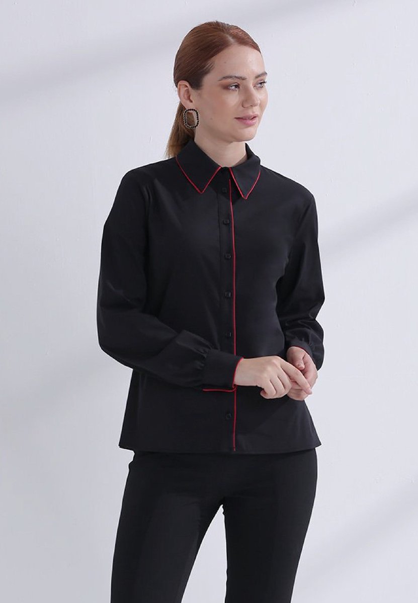 Blouse Dames Darya Zwart met Contrast Bies | bol