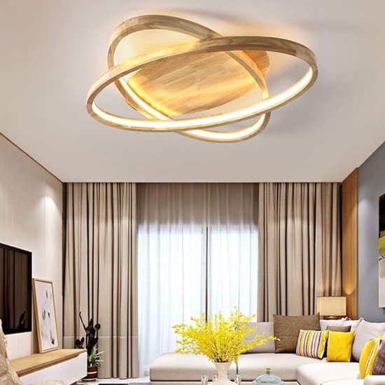 Houten Dimbare LED plafondlamp in rondjes vorm, ∅50cm WoonkamerLamp ...