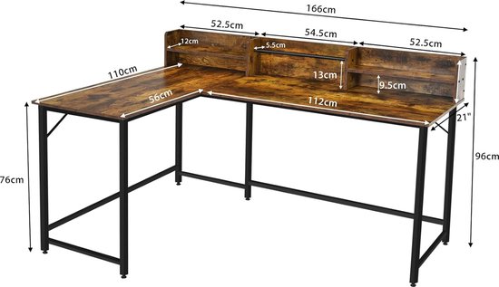 Bureau L-vorm, werktafel met planken en archiefkast, hoekbureau voor ...