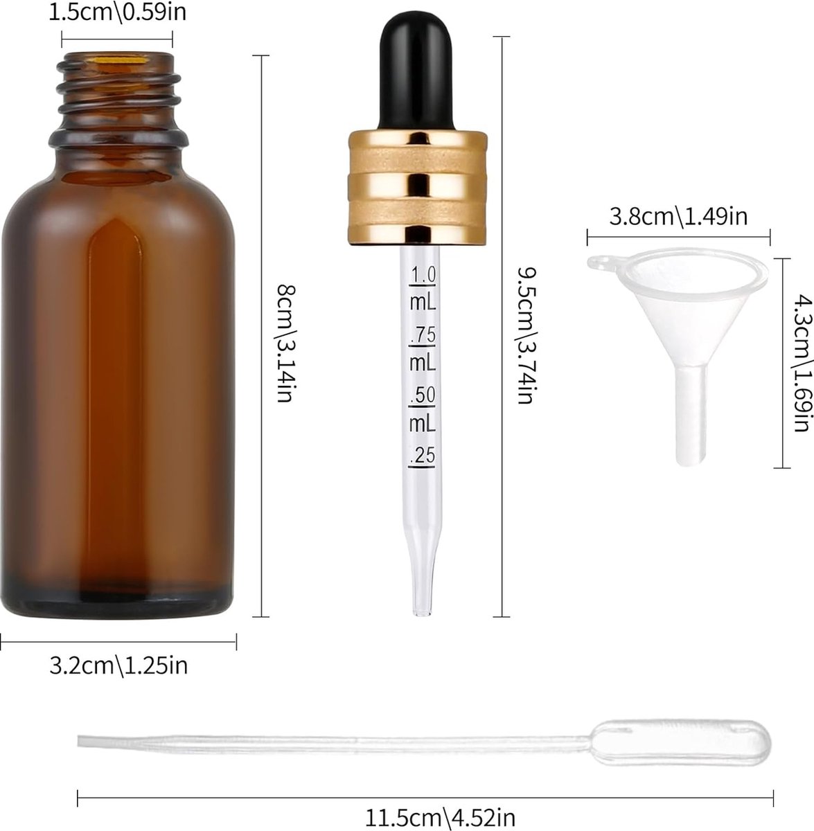 6 stuks pipetfles, 30 ml bruine glazen fles met pipet, glazen fles met ...