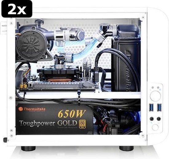 2x Thermaltake Core V1 Snow Mini-ITX Cube Case With Side Window - White ...