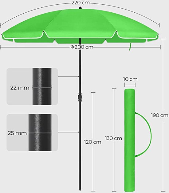 Parasol - Strandparasol - Tuinparasol - buigbaar - UV-bescherming tot ...