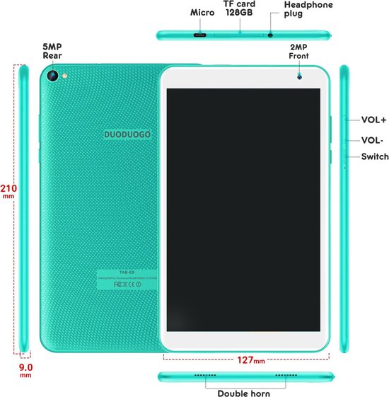 Duoduogo Tab E8 - Android Tablet - Inclusief Beschermhoes - 8.0 Inch ...