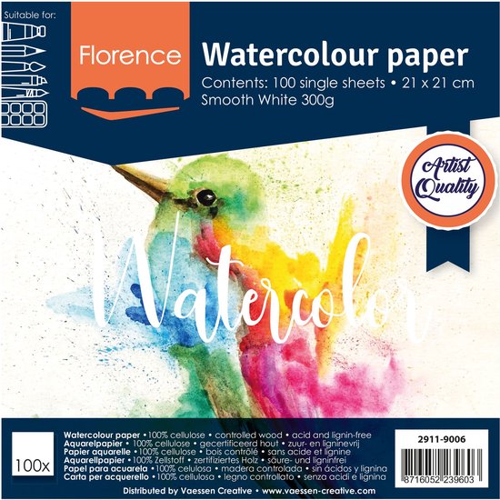 Florence Aquarelpapier Smooth 21x21cm 300g White 100pcs | bol