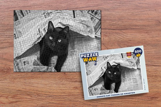 Puzzel Zwarte kat tussen de kranten - Legpuzzel - Puzzel 500 stukjes ...