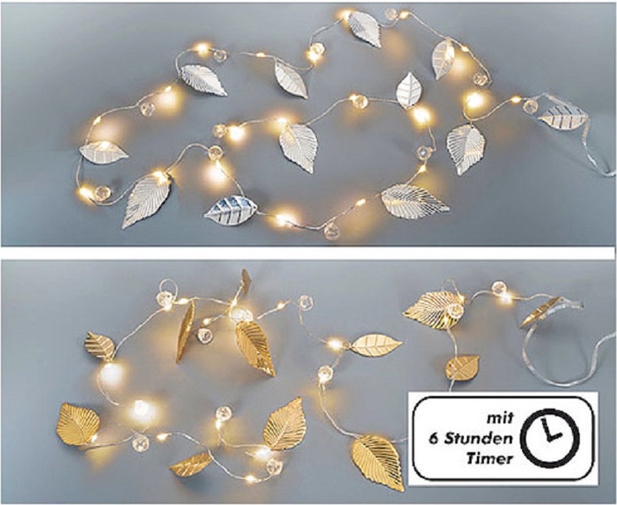 LED draadverlichting parels en blaadjes zilver 2,20 meter op batterijen ...