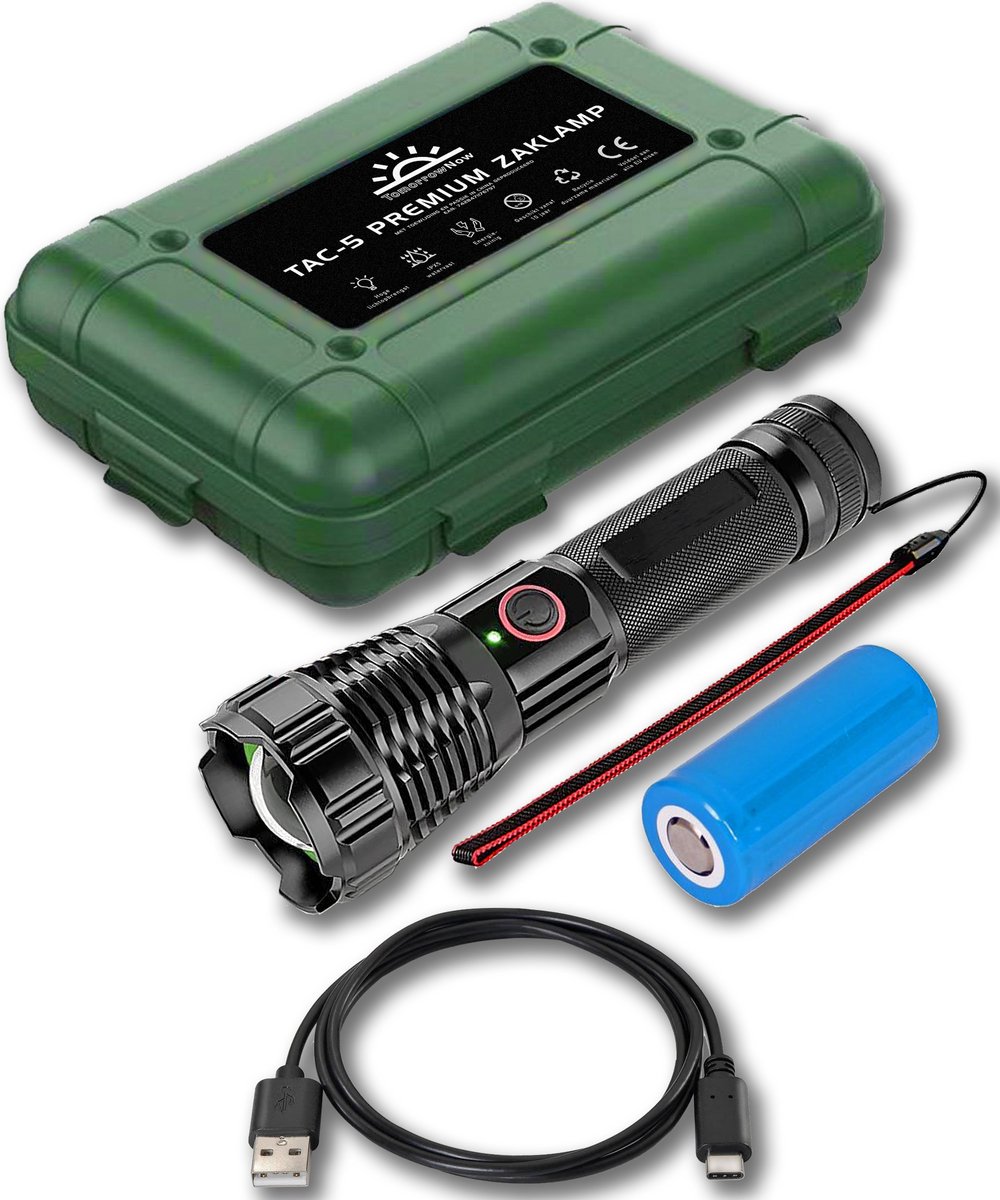 TomorrowNow Oplaadbare LED Zaklamp - USB-C + USB-A - 5.200 Lumen - 3. ...