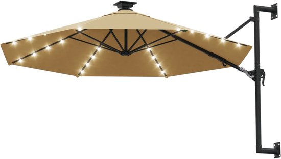 Prolenta Premium - Wandparasol met LED's en metalen paal 300 cm taupe ...