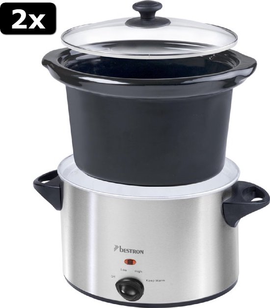 2x Bestron Slowcooker, met 3 programma's, keramische pan & glazen ...