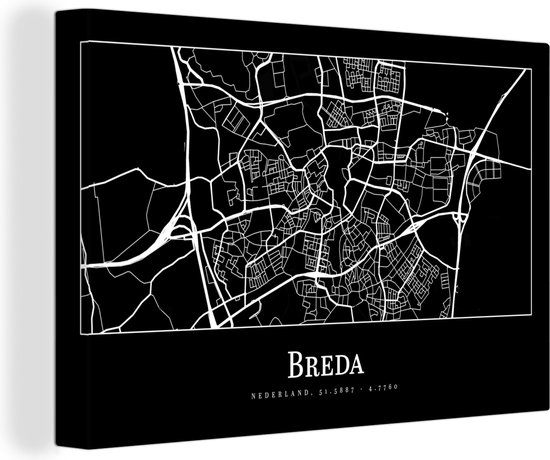 Canvas Schilderij Stadskaart - Plattegrond - Breda - Kaart - 60x40 cm ...