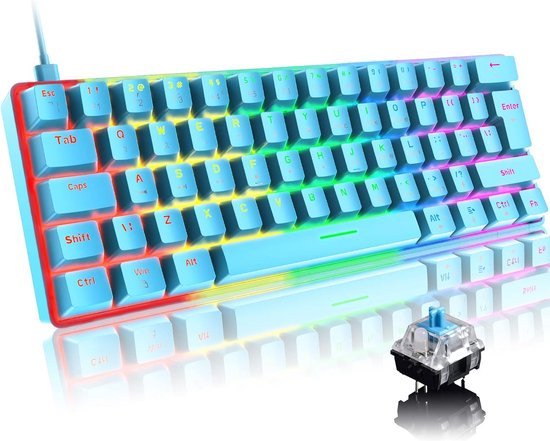 Compact 60% Mechanisch Gaming Toetsenbord 62 Toetsen QWERTY UK Blauwe ...