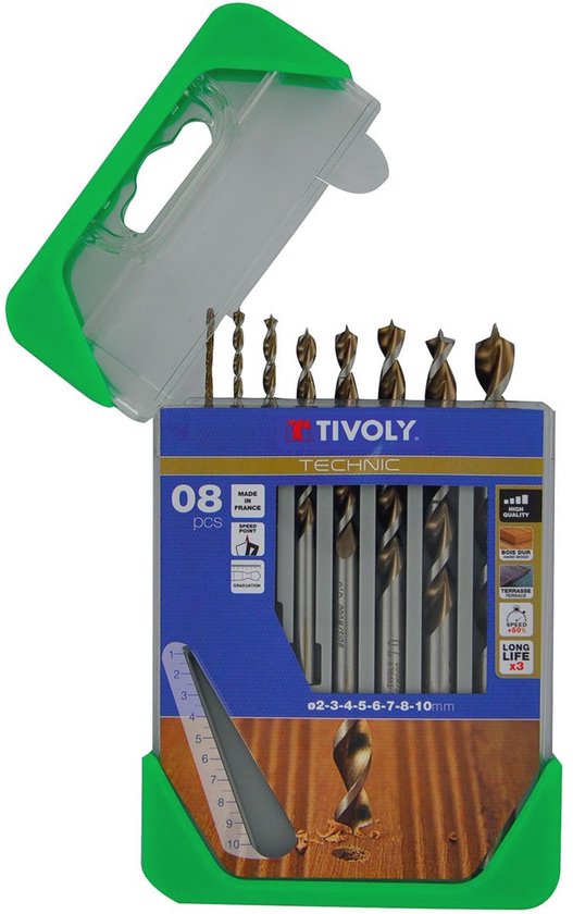 Set krachtige HSS boren voor hout - 8 gegradueerde boren van 2 tot 10 ...