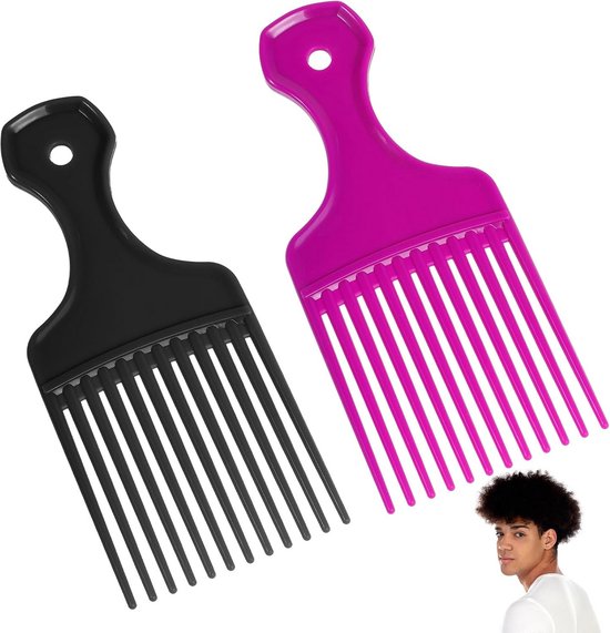 Afro kam set 2 stuks - Kunststof krullende kammen met handvat voor ...