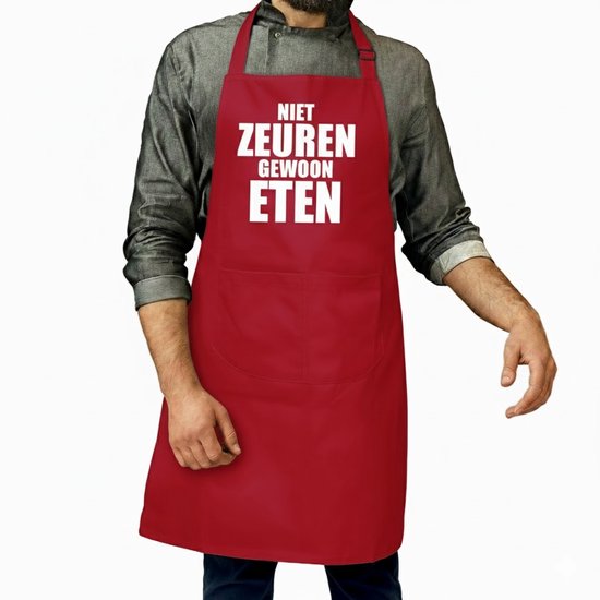 Keukenschort - BBQ - Niet zeuren gewoon eten - volwassenen - rood ...