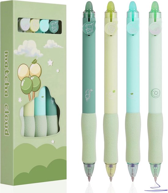 Erasable Gel Pen Set – 4 Blue Rollerball Pens with Bear Cartoon Design ...