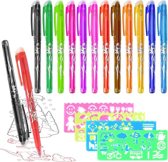 Erasable Ballpoint Pen Set - 12 Kleuren met Stencils voor Creatief ...