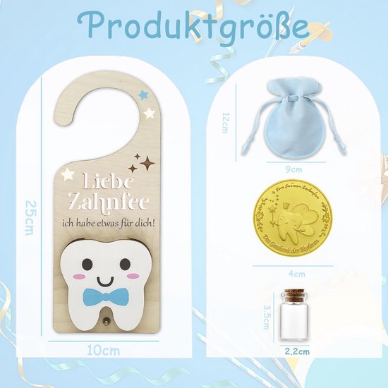 Tandenfee Set met Deurhanger, Munt en Opbergflesje voor Verloren Tanden ...