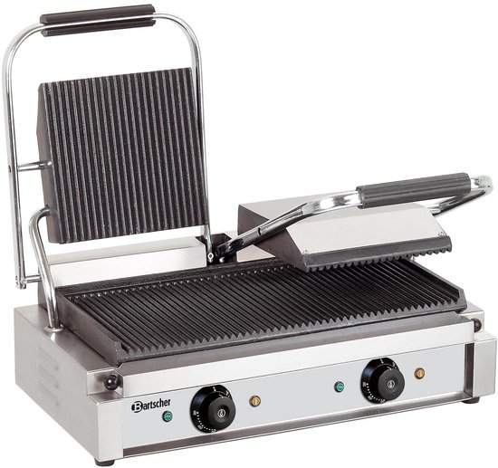 Professionele Dubbele Contactgrill met Geribbelde Platen voor Horeca | bol