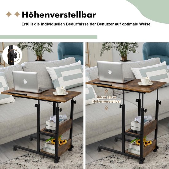 Verstelbare C-tafel met Laadstation en Wielen - Kantelbaar Bureau voor ...