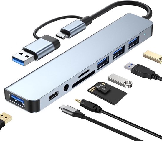 usb c hub - docking station laptop - 8 in 1 USB Extender Met 4 USB Port ...