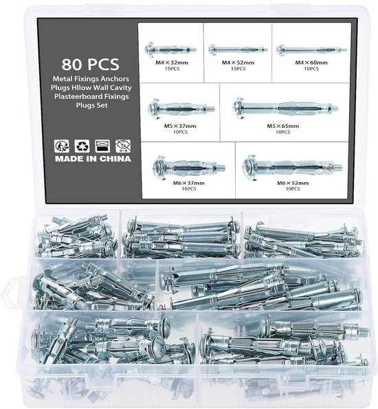 Metalen Holte Pluggen met Schroef - 80 Stuks, Spreidpluggen voor ...