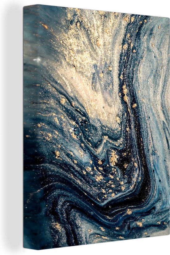Canvas Schilderij Marmer - Verf - Glitter - Goud - 90x120 cm ...