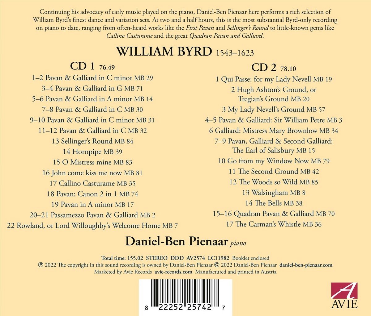 Byrd: Pavans & Galliards, Variations & Grounds, Daniel-Ben Pienaar ...