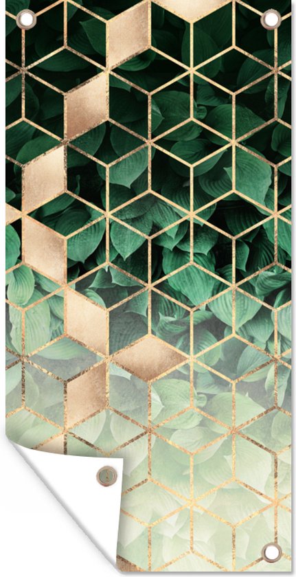 Tuinposter - Bladeren - Goud - Kubus - Natuur - Patroon - Tuindecoratie ...