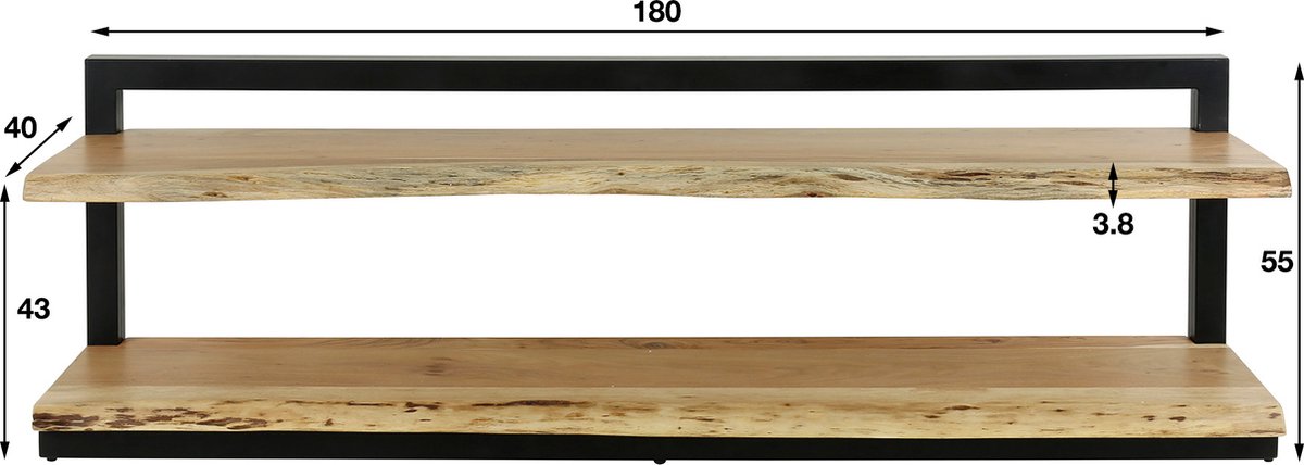 Tree Trunk - TV-meubel - massief acacia - naturel - 2 planken - stalen ...