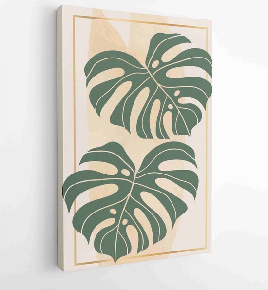 Monstera bladeren en Gold Frame luxe kunst aan de muur vector ...