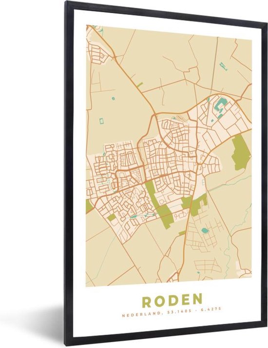 Fotolijst incl. Poster - Kaart - Roden - Vintage - 20x30 cm ...