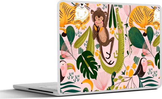 Laptop sticker - 13.3 inch - Apen - Planten - Jungle - Roze - 31x22,5cm ...