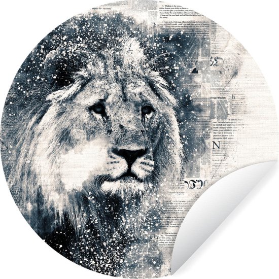 WallCircle - Muurstickers - Behangcirkel - Leeuw - Krant - Blauw - 80x80 cm -... | bol