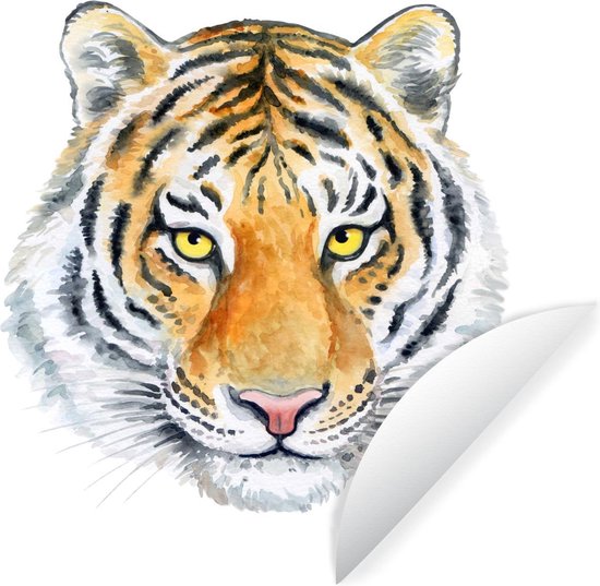 WallCircle - Muurstickers - Behangcirkel - Tijger - Geel - Kop - 100x100 cm -... | bol