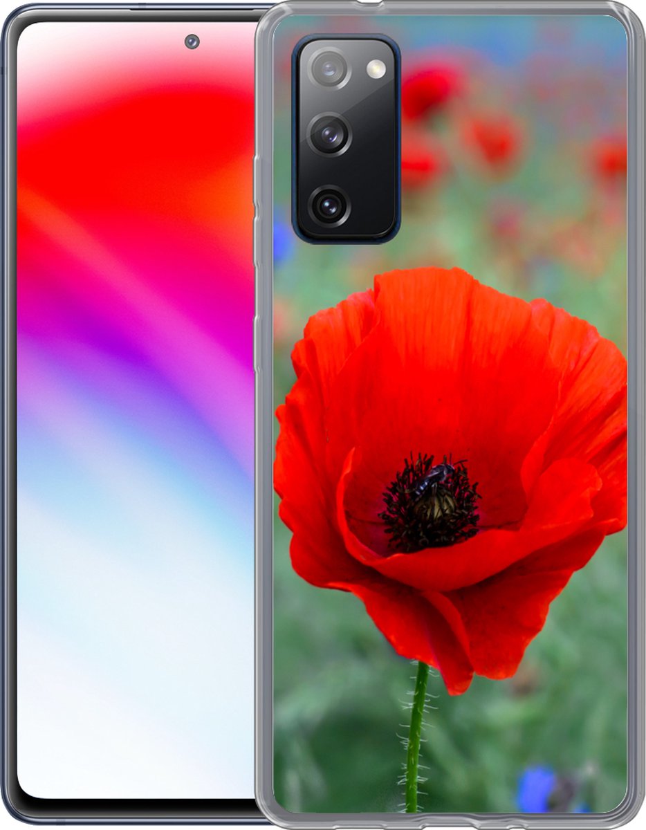 Samsung Galaxy S20 FE hoesje - Paarse en rode klaprozen in een weiland - Siliconen... | bol.com