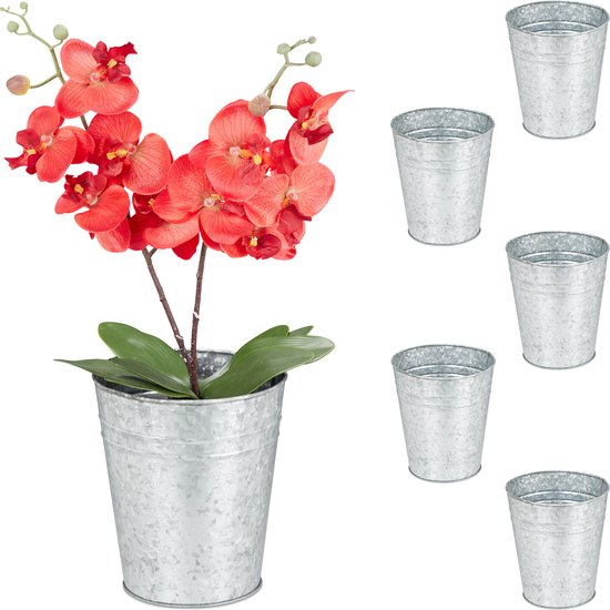 relaxdays Pot de fleurs en zinc lot de 6 - pots d'herbes - pots en zinc ...