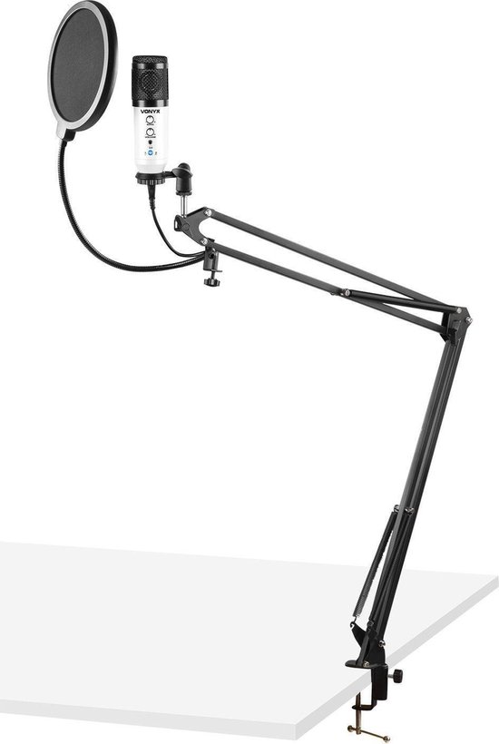 Studio microfoon - Vonyx CMS320W USB microfoon met echo en arm - Wit ...