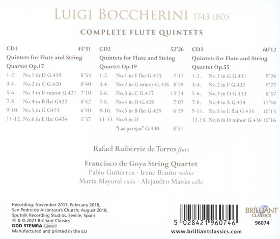 Rafael Ruibérriz de Torres - Boccherini: Complete Flute Quintets (3 CD ...