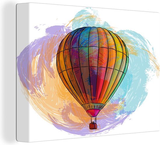 Peinture sur toile dessin d'une montgolfière aux couleurs vives ...