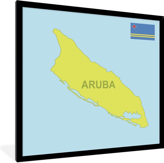 Fotolijst incl. Poster - Een illustratie van een kaart van Aruba in de ...