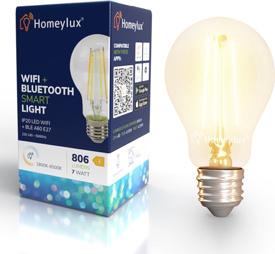 Hoftronic Smart Smart E27 Led Filament Lamp A60 Bolvorm Wifi