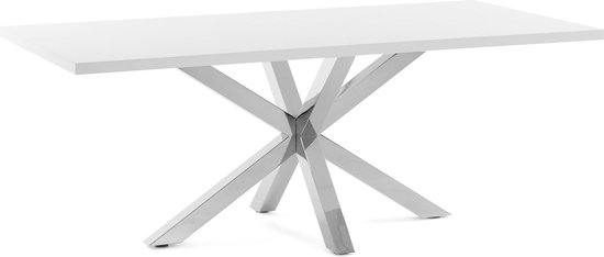 Kave Home - Table Argo 200 cm mélaminé blanc pieds inox | bol.com