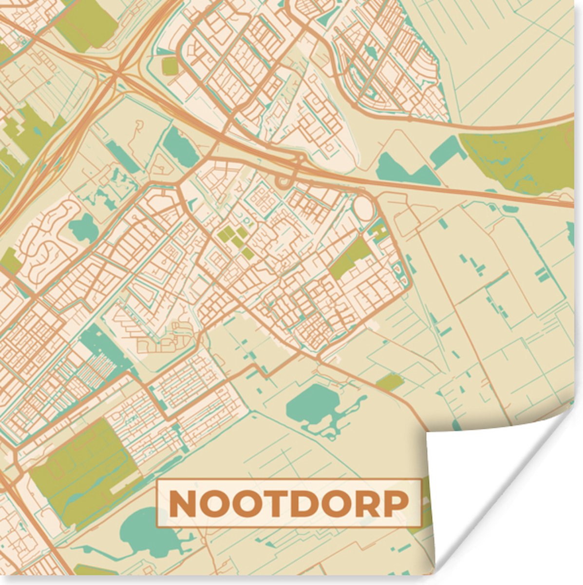Poster Nootdorp - Kaart - Plattegrond - Vintage - Stadskaart - 30x30 cm ...