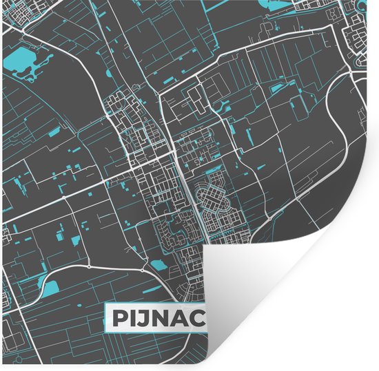Muurstickers - Pijnacker - Plattegrond - Kaart - Stadskaart - 100x100 ...