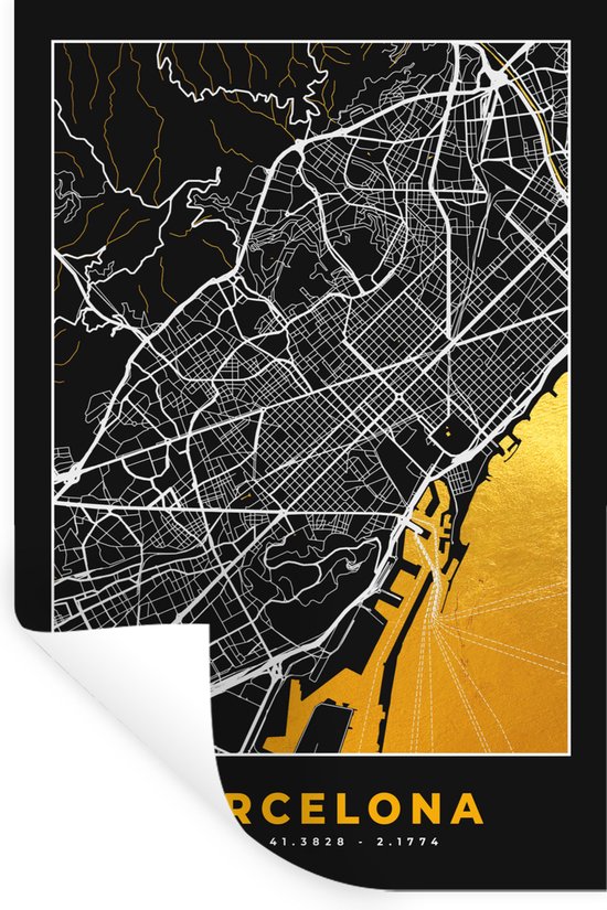 Muurstickers - Sticker Folie - Barcelona - Stadskaart - Plattegrond ...