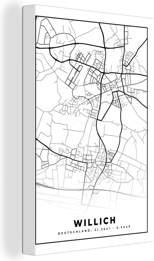 Canvas Schilderij Kaart - Willich - Plattegrond - Stadskaart - 90x140 ...