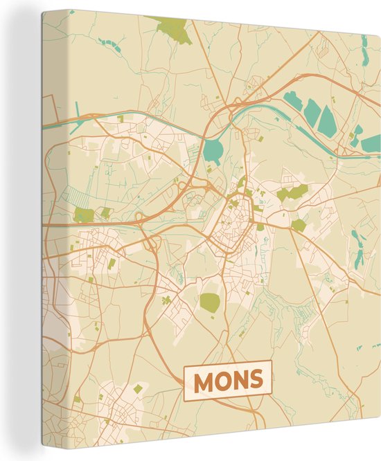 Canvas Schilderij Stadskaart - België - Mons - Kaart - Plattegrond ...