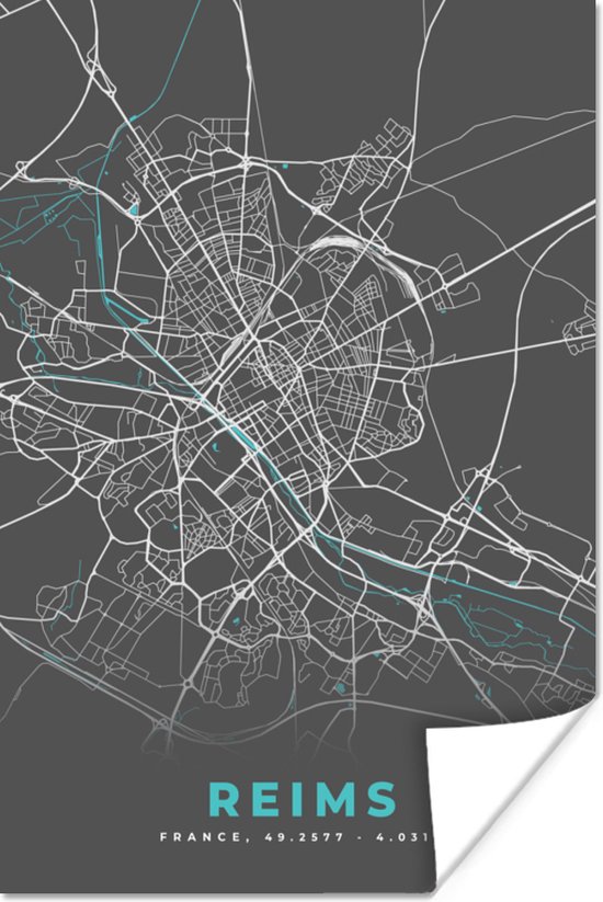 Affiche France - Carte - Plan de ville - Reims - Plan - 20x30 cm | bol.com