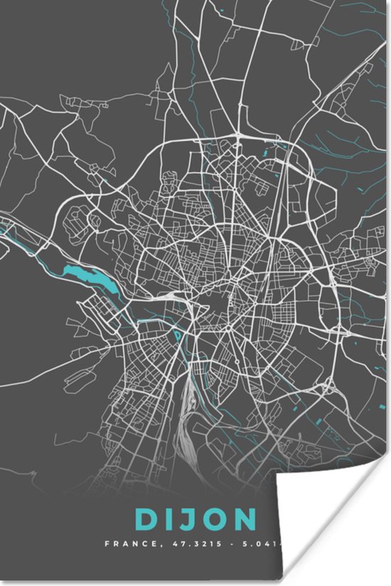 Poster Dijon - Frankrijk - Kaart - Stadskaart - Plattegrond - 20x30 cm ...