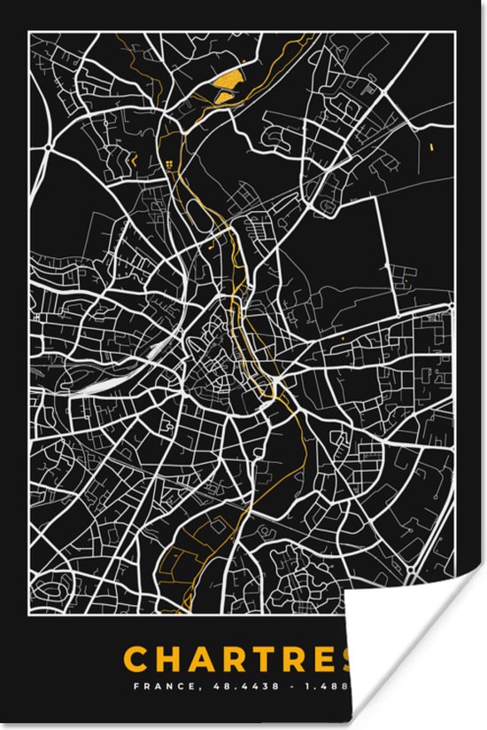 Poster Kaart - Plattegrond - Frankrijk - Chartres - Stadskaart - 40x60 ...